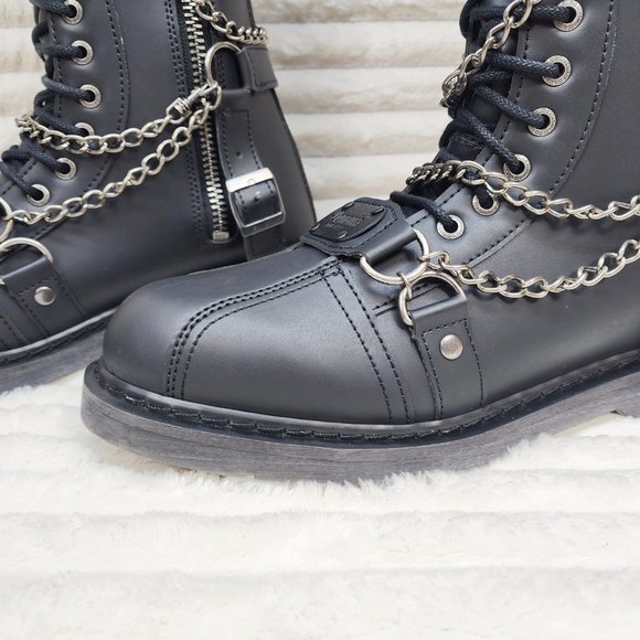 Demonia | Shoes | Combat Biker Boots Black Matte Lightning Bolt Tread ...